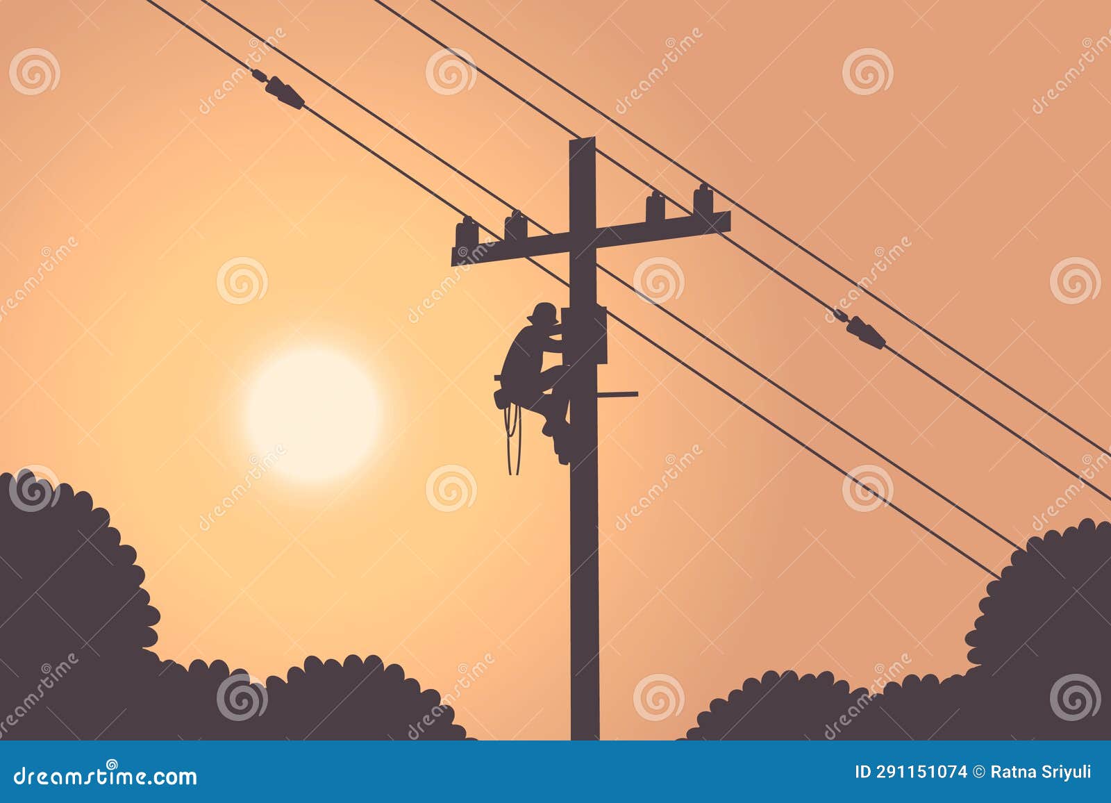 Illustration of Lineman with Electrical Installation on the City for ...