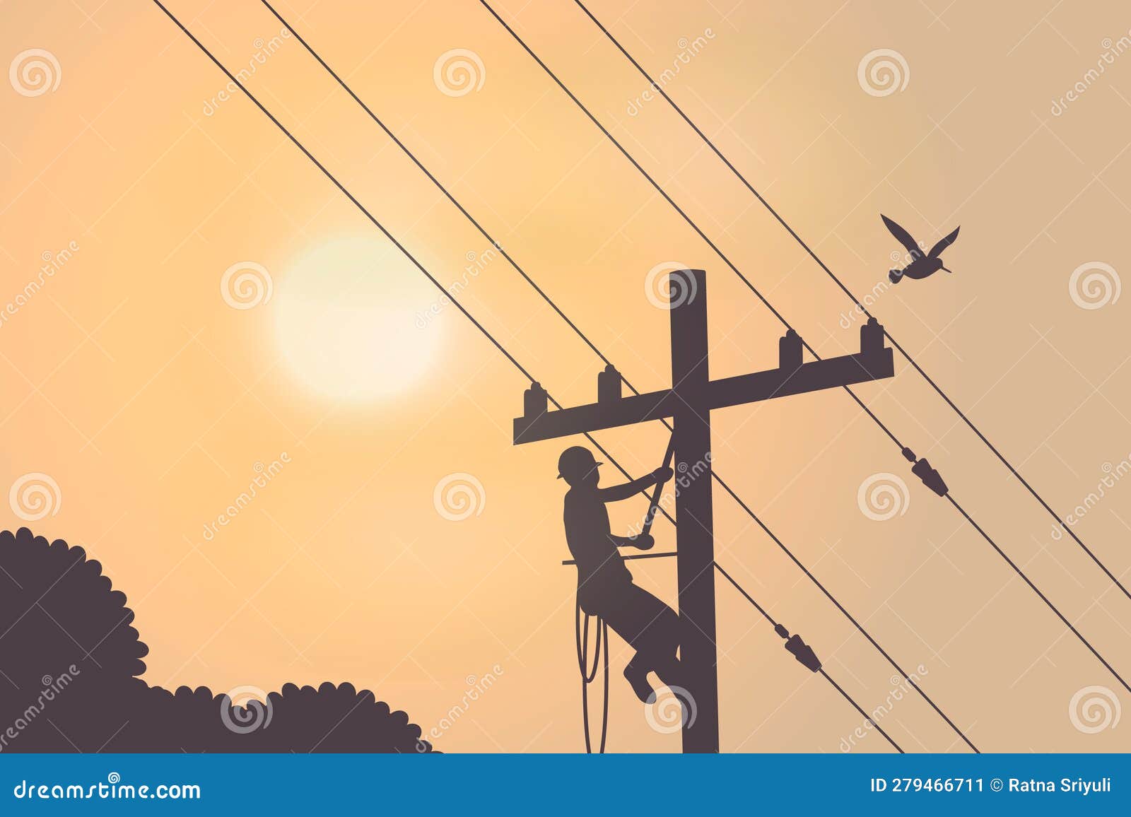 Illustration of Lineman with Electrical Installation on the City for ...