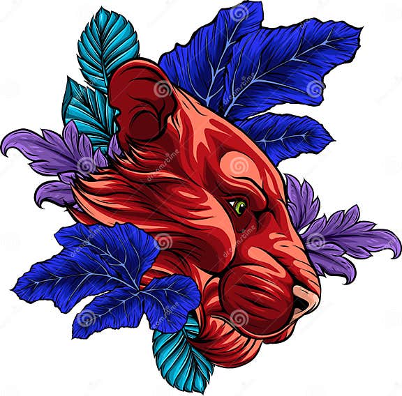 Vector Illustration of Lion Head and Leaves Composition Stock Vector ...