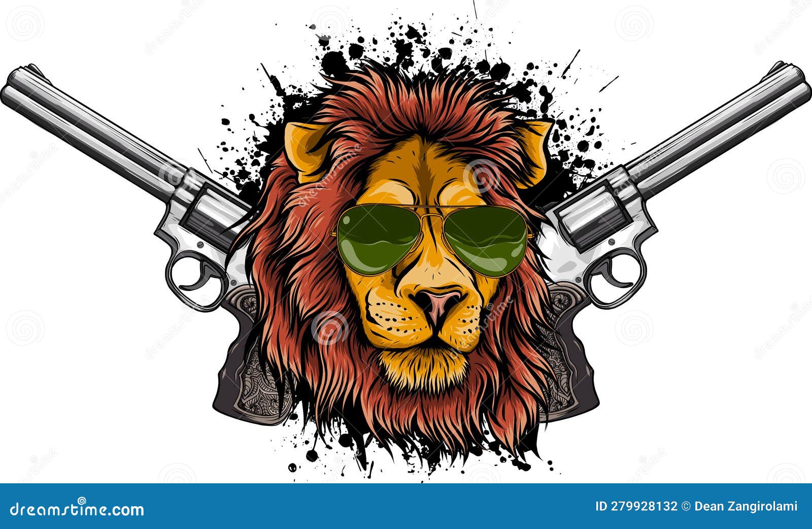 Vector Illustration of Lion Head with Two Gun Stock Vector ...