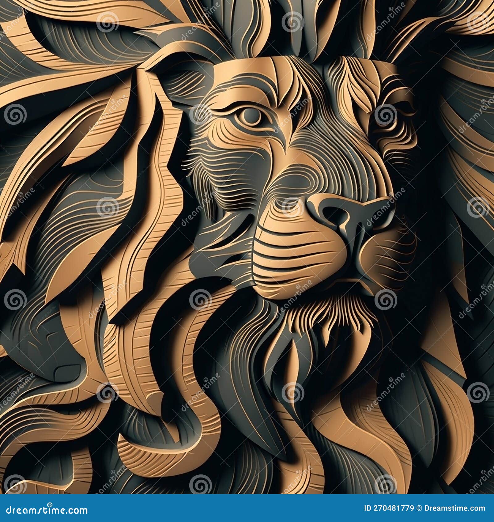 Illustration with Lion Head in Wood Texture Style Stock Illustration ...