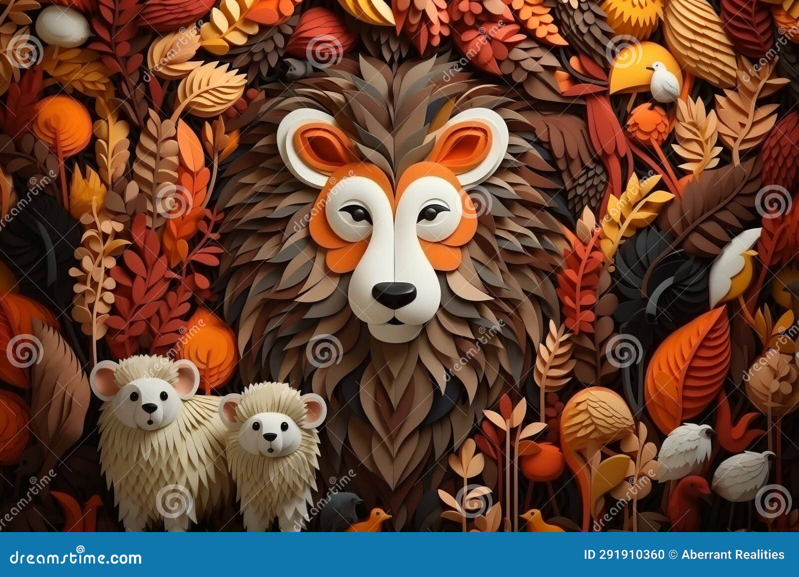 An Illustration of a Lion Surrounded by Autumn Leaves Stock ...