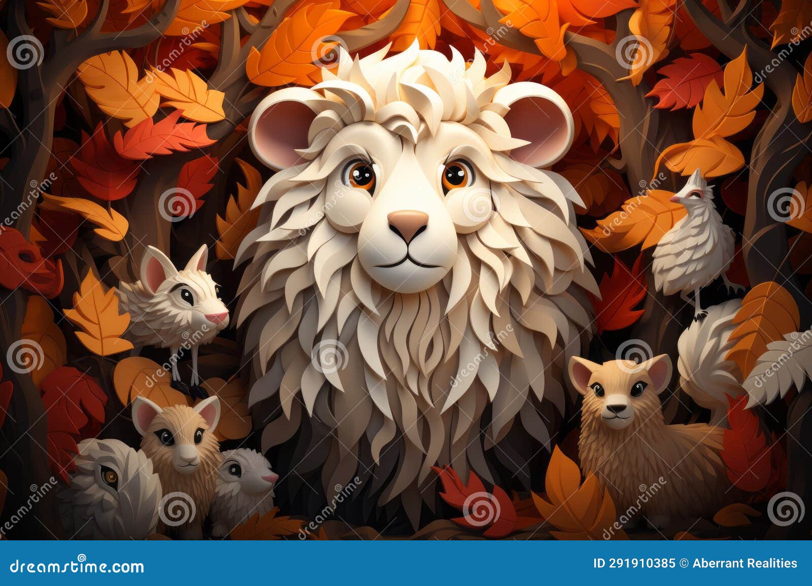 An Illustration of a Lion Surrounded by Leaves Stock Illustration ...