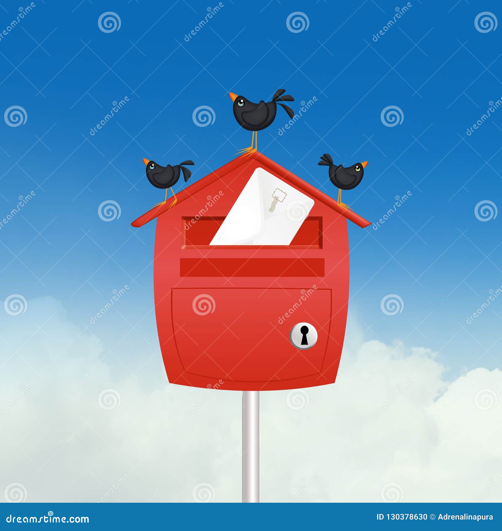 Little Birds on the Mailbox Stock Illustration - Illustration of funny ...