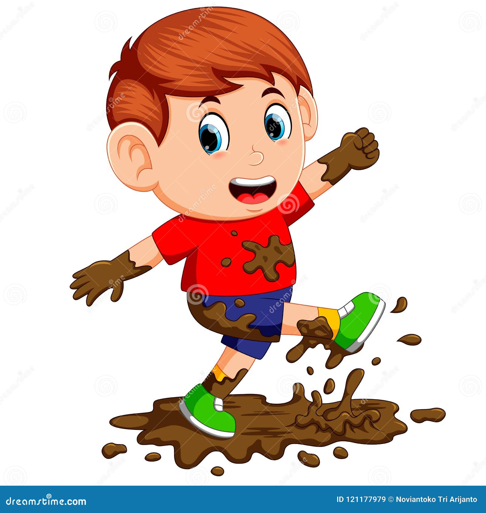Little Boy Enjoy Playing in the Mud Stock Vector - Illustration of dirt ...