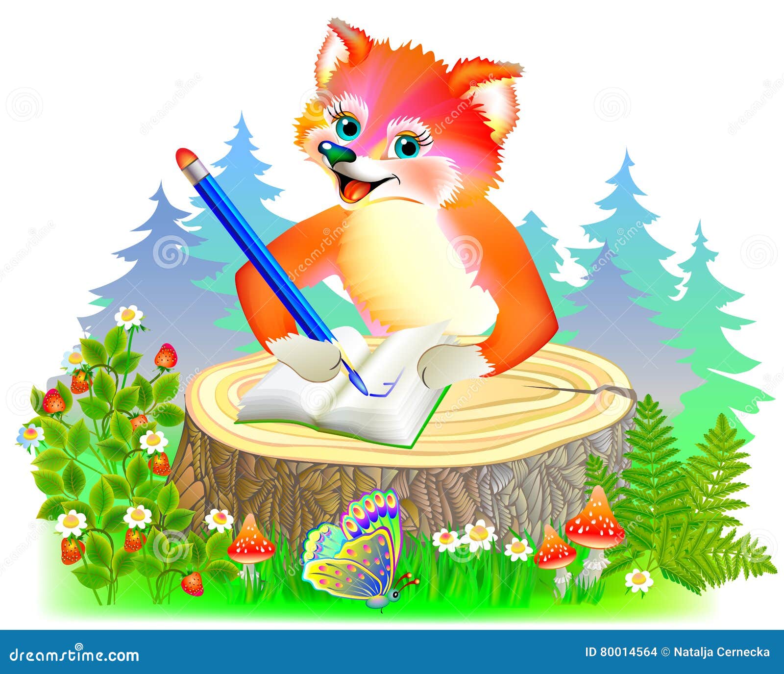 Illustration of Little Fox Learning To Write. Stock Vector ...