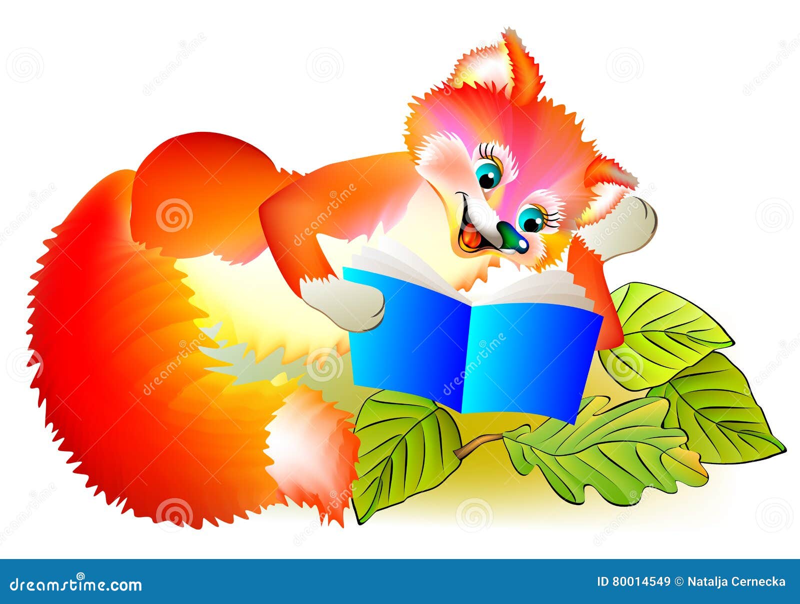Illustration of Little Fox Reading a Book. Stock Vector - Illustration ...