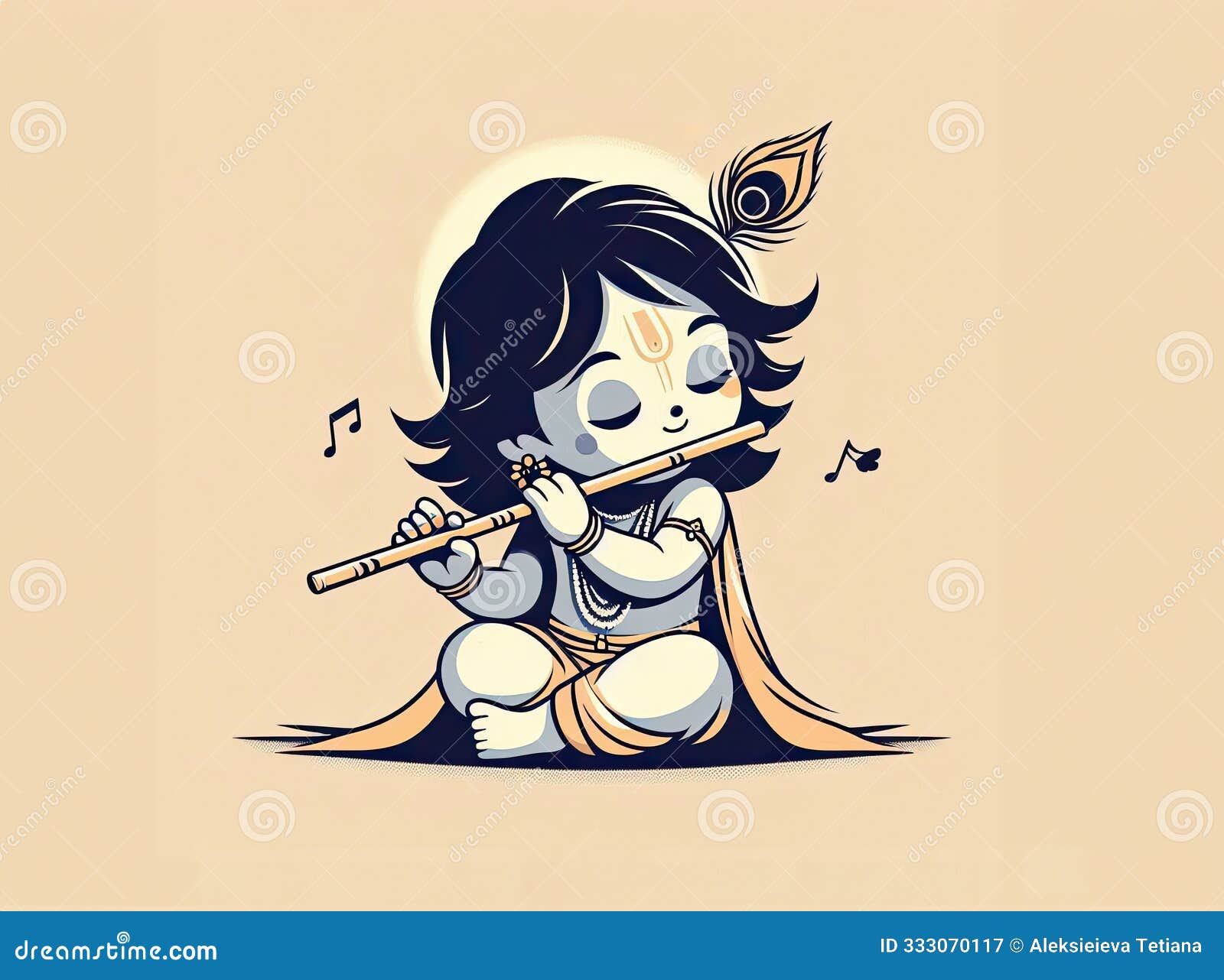 Illustration of Little Krishna Playing the Flute, Minimalism Stock ...