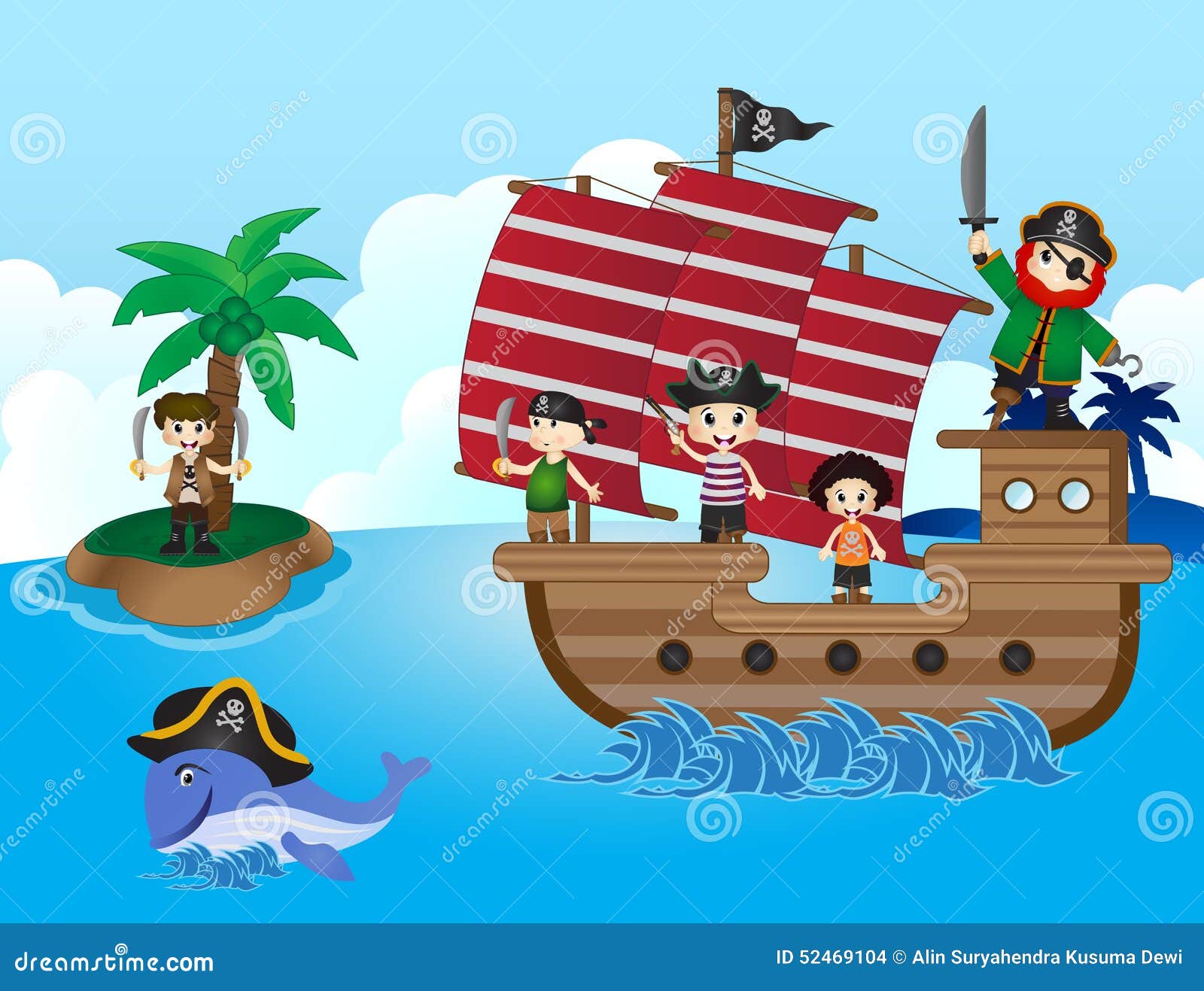 Illustration of Little Pirates Sail with the Ship Stock Vector ...