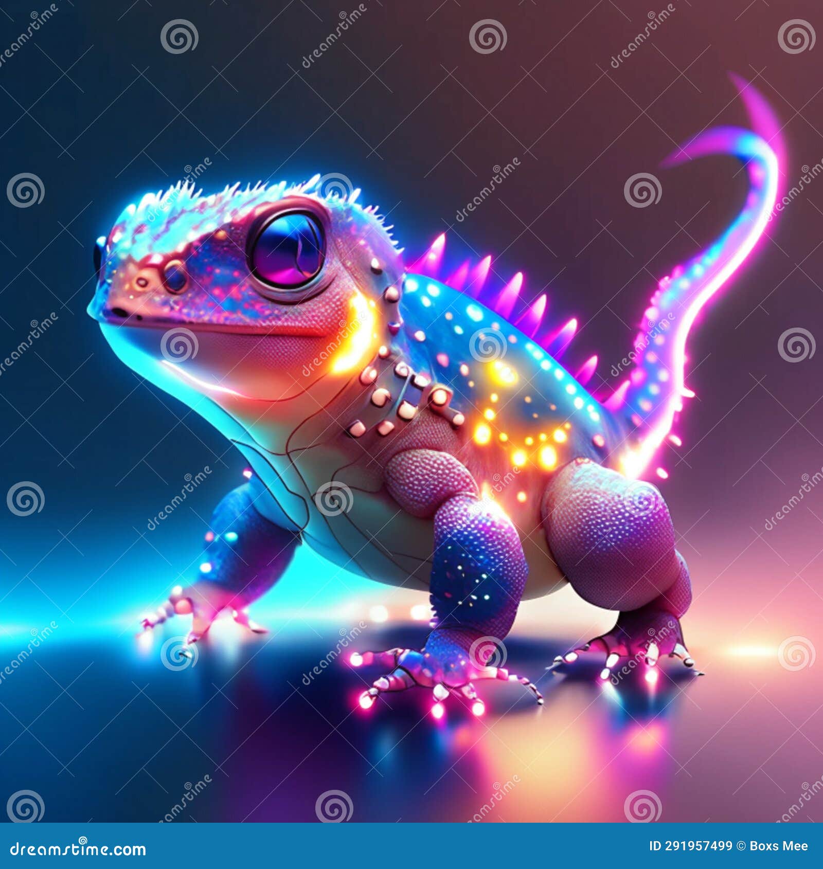 Illustration of a Lizard in Neon Light - 3d Render. Generative AI Stock ...