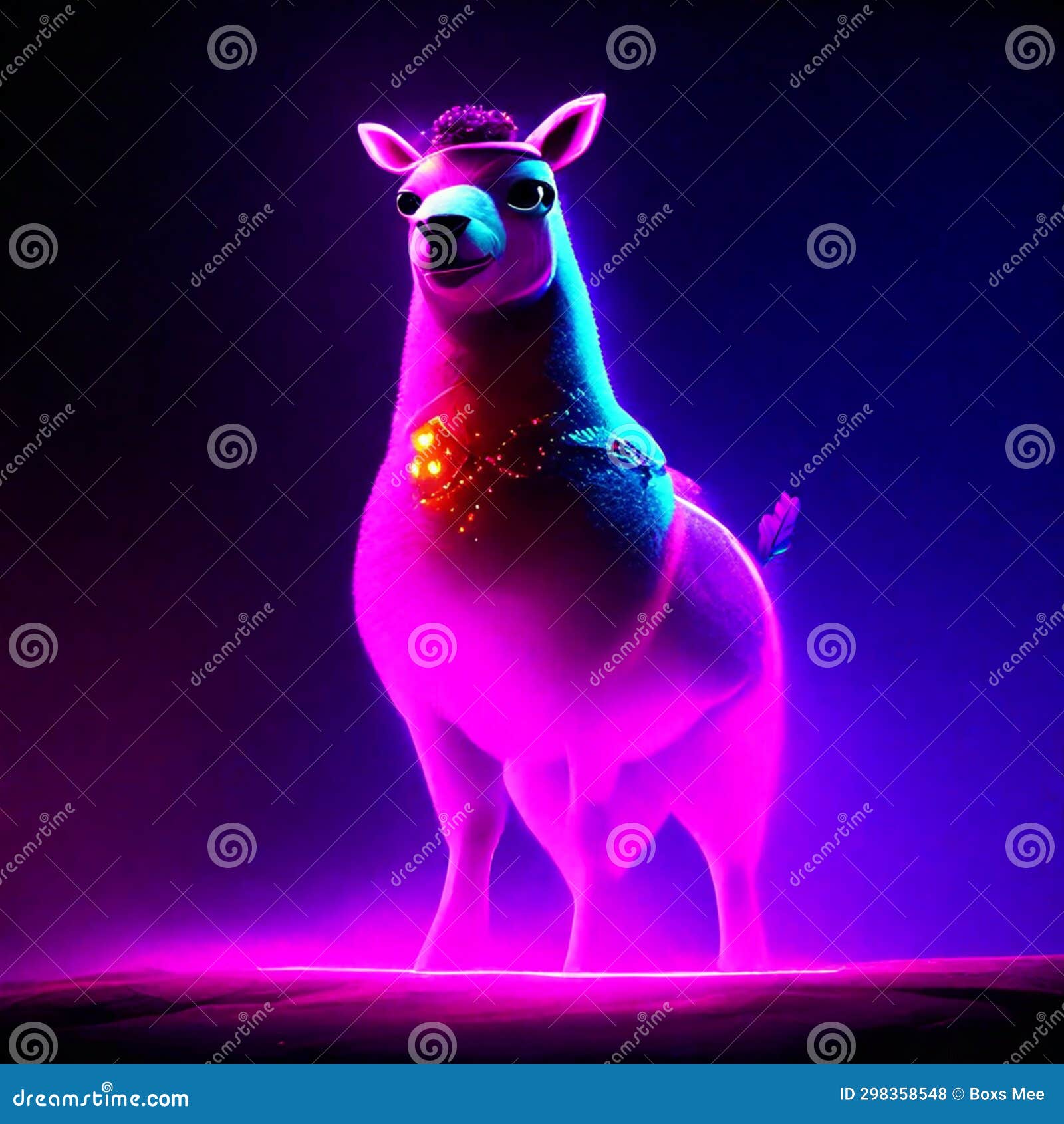 Illustration of a Llama in Neon Light - 3d Render AI Generated Stock ...