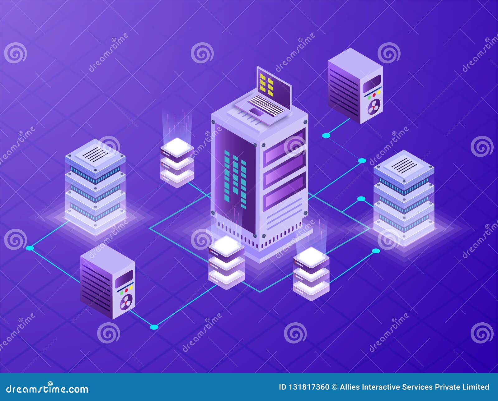 Illustration of Local Servers Connected with Main Server and Lap Stock ...