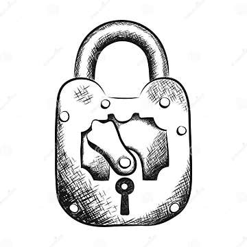 Illustration of a Lock Drawn in Sketch Technique Stock Illustration ...