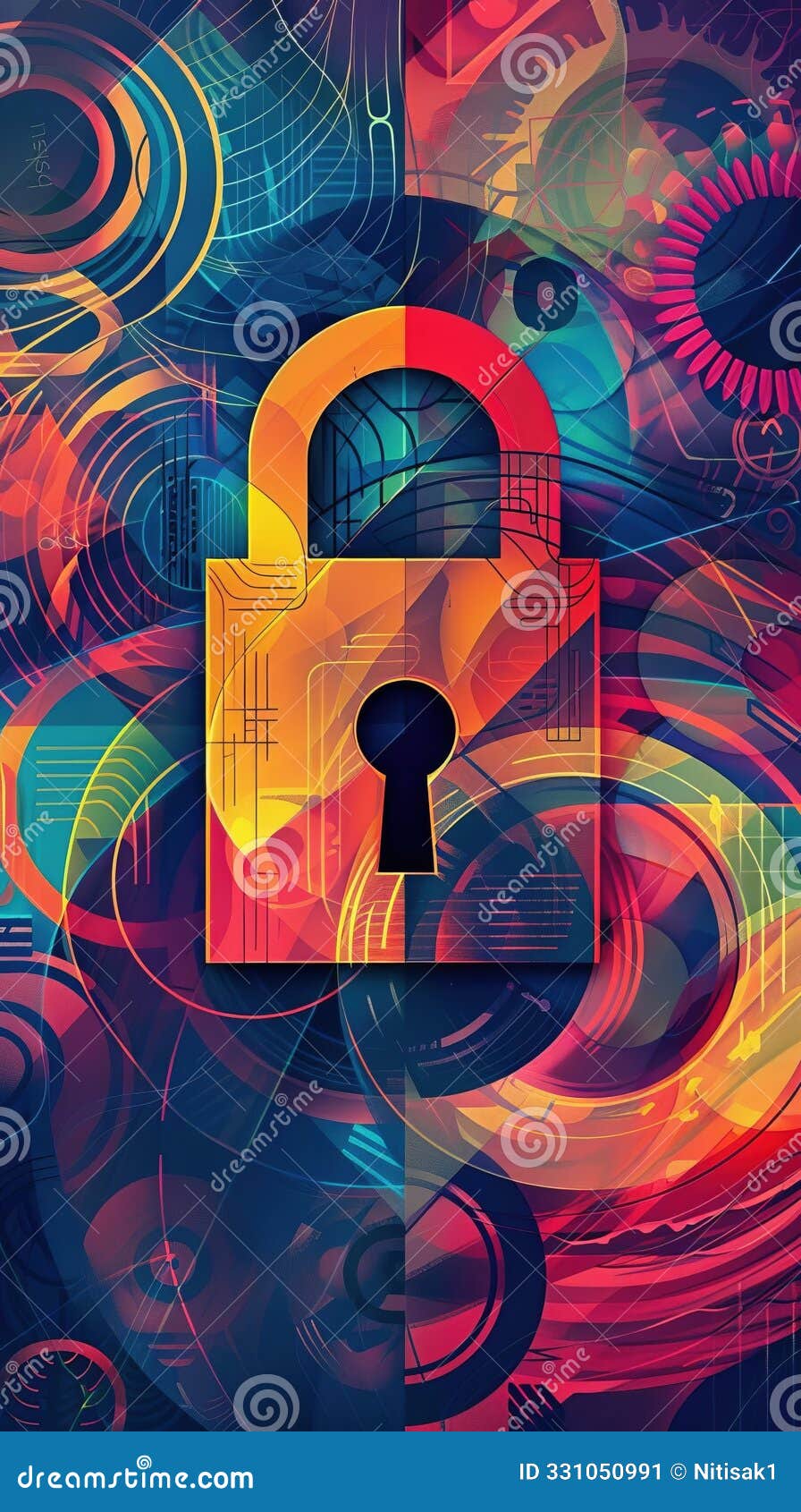 Illustration of a Lock Symbolizing Risk Management with Colorful ...