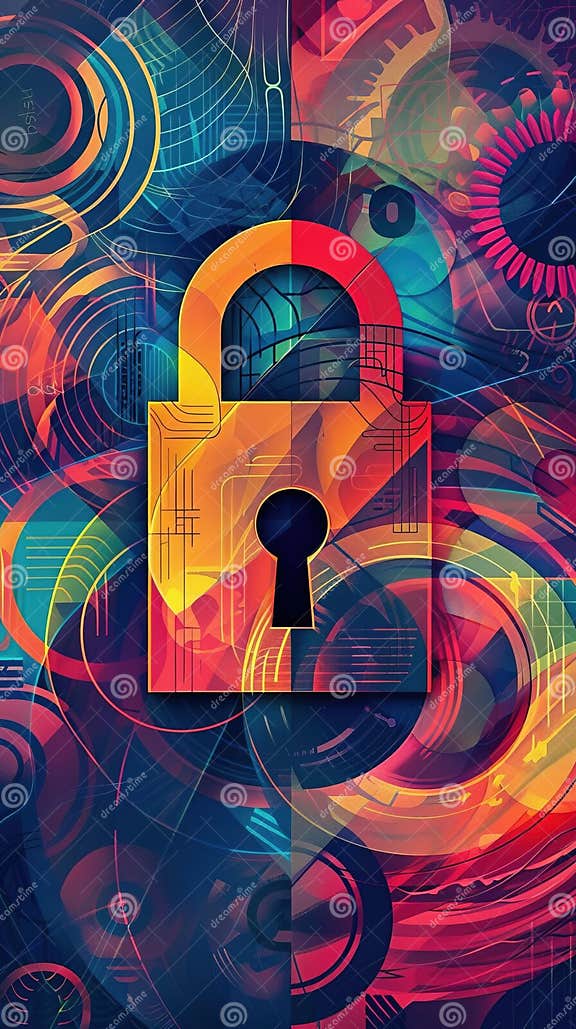 Illustration of a Lock Symbolizing Risk Management with Colorful ...
