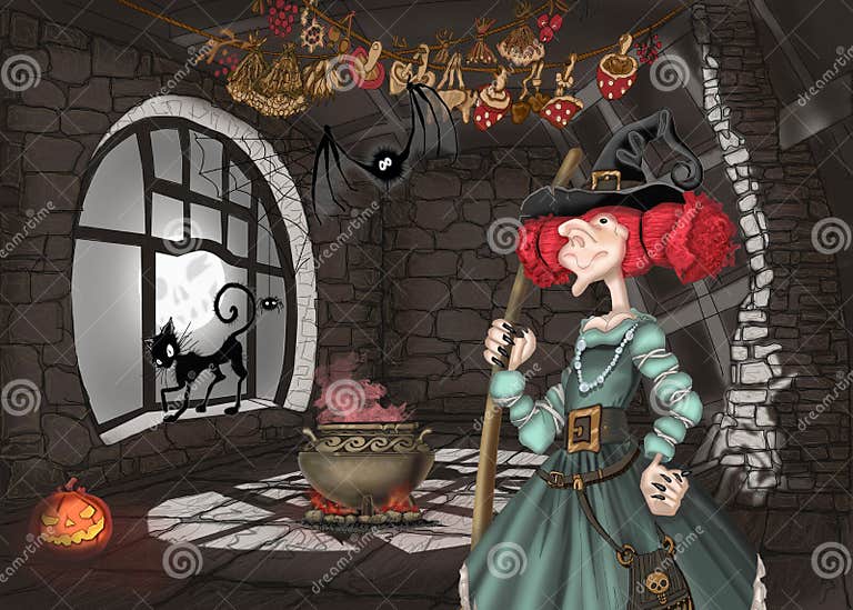 Illustration with a Lock and a Witch Stock Illustration - Illustration ...