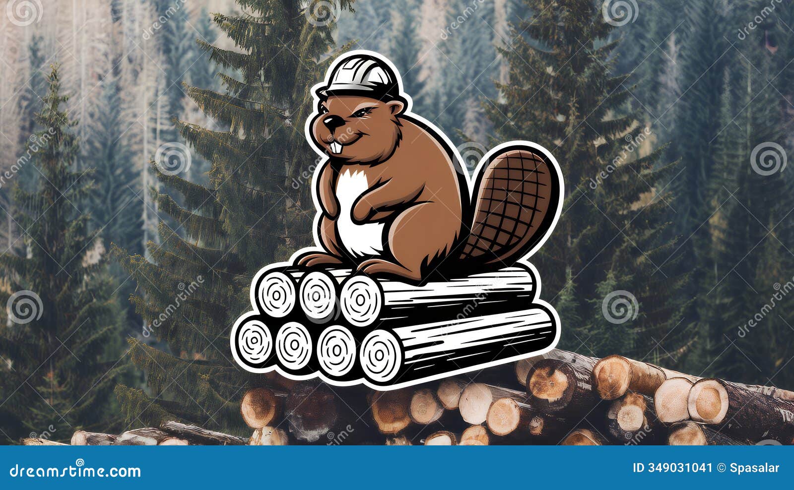 An Illustration of Logging Business Logo with a Beaver Sitting Atop a ...
