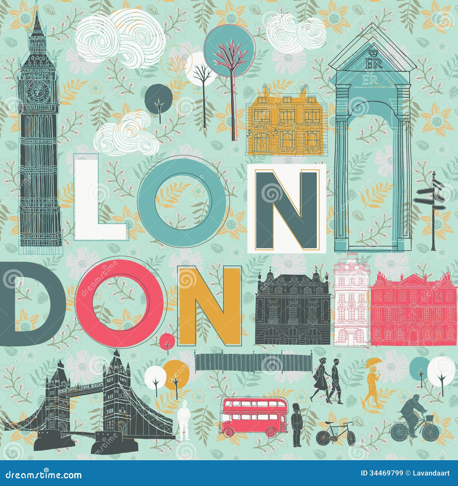 Illustration of London with Landmarks Stock Illustration - Illustration ...