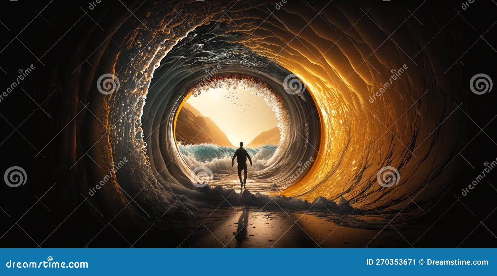 Illustration Looking through a Dramatic Ocean Wave at Sunset AI ...
