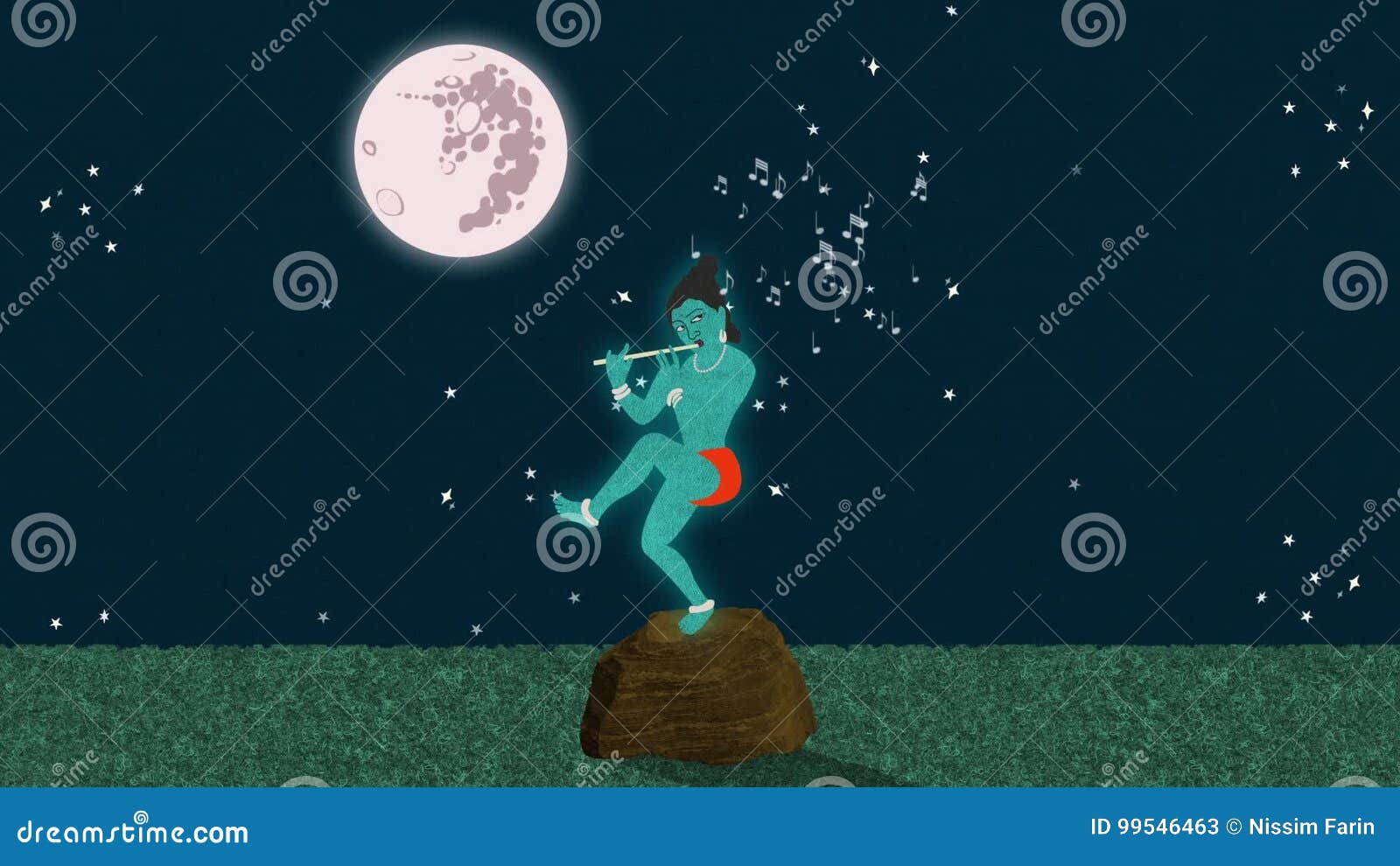 Lord Krishna Playing the Flute at a Full Moon Night Stock Video - Video ...