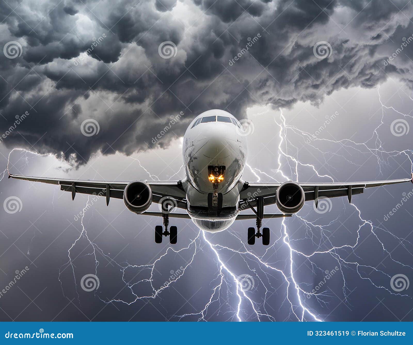 Illustration of Low Angle of Dramatic View of Airplane Flying in Dark ...