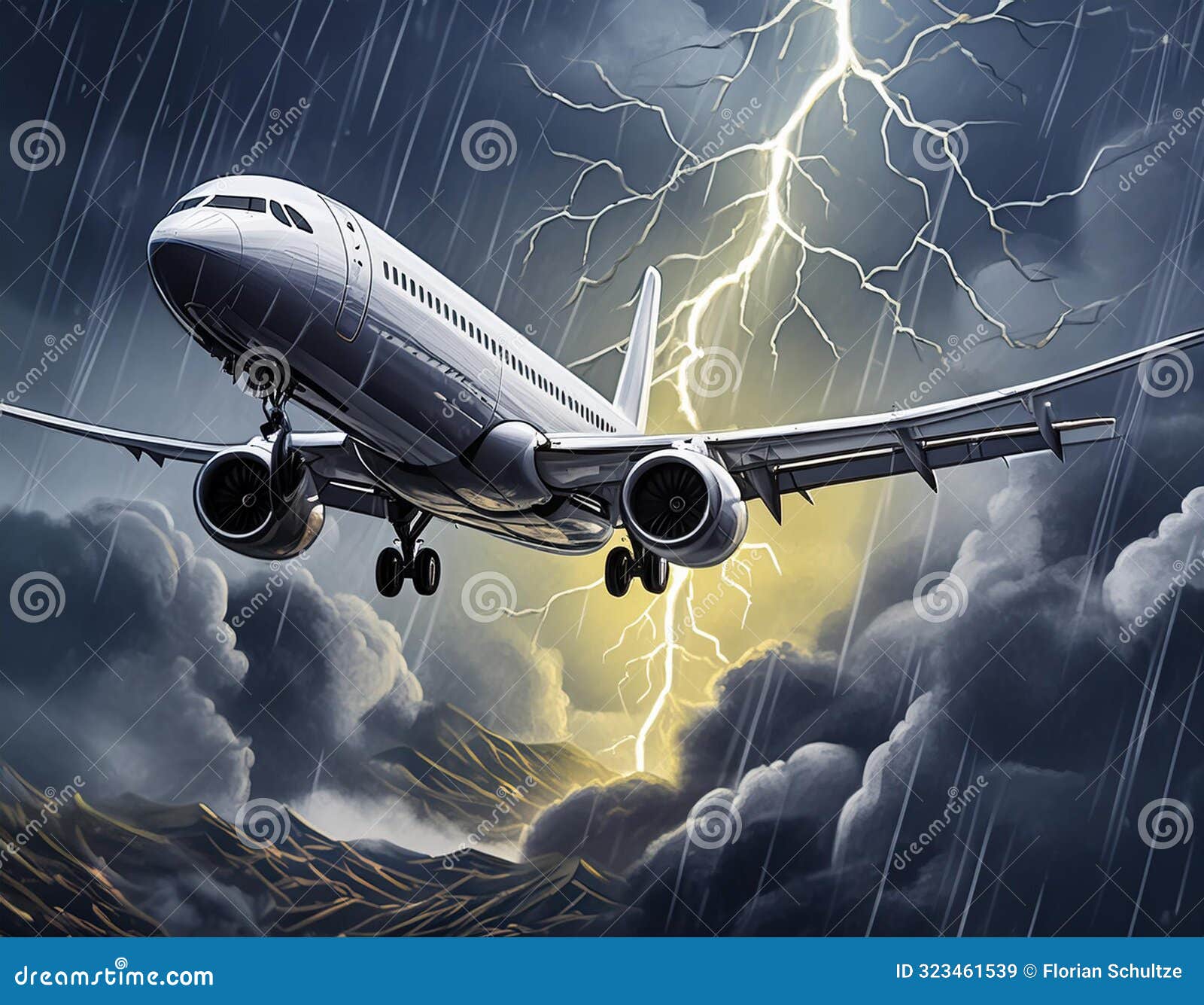 Illustration of Low Angle of Dramatic View of Airplane Flying in Dark ...