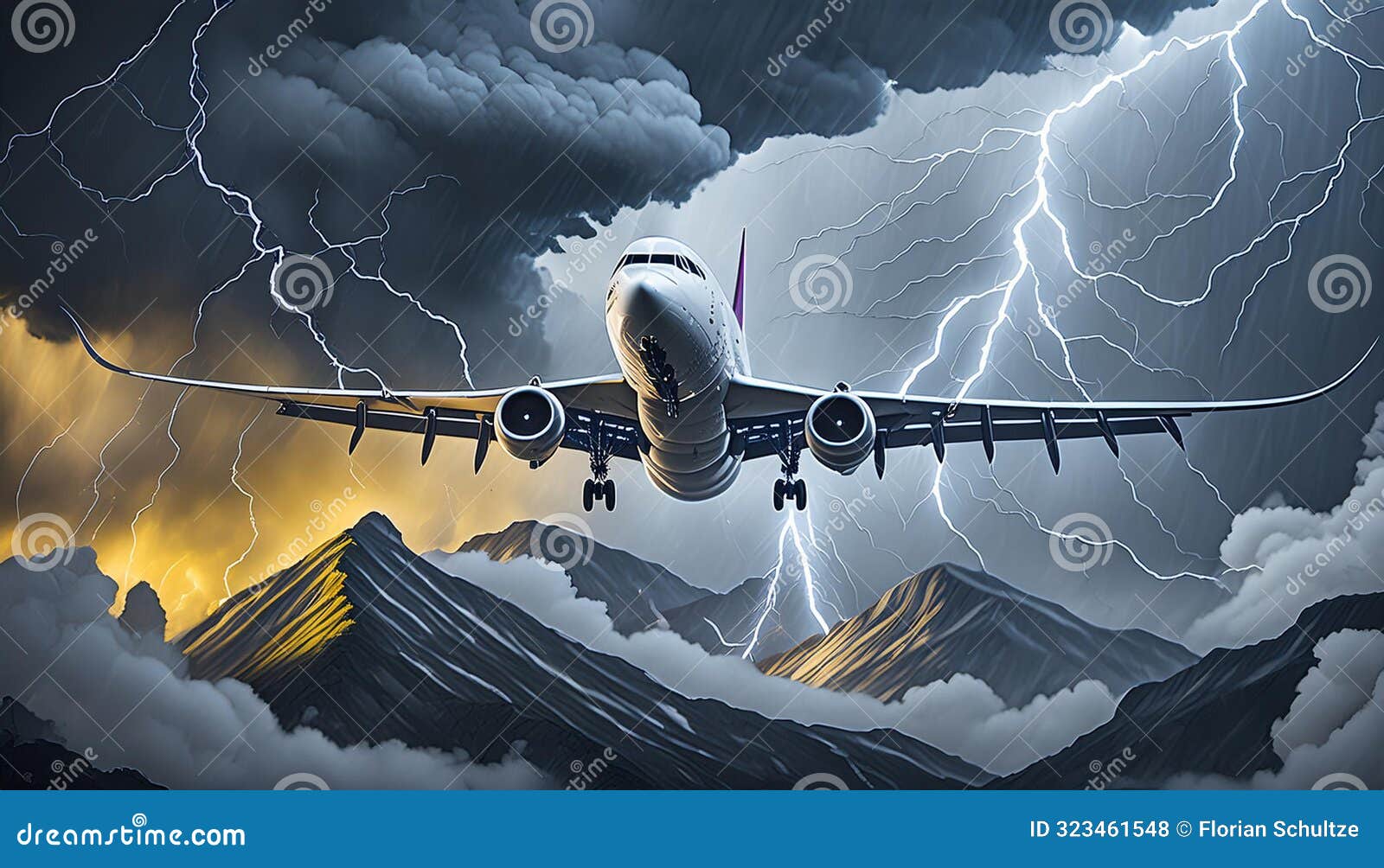 Illustration of Low Angle of Dramatic View of Airplane Flying in Dark ...