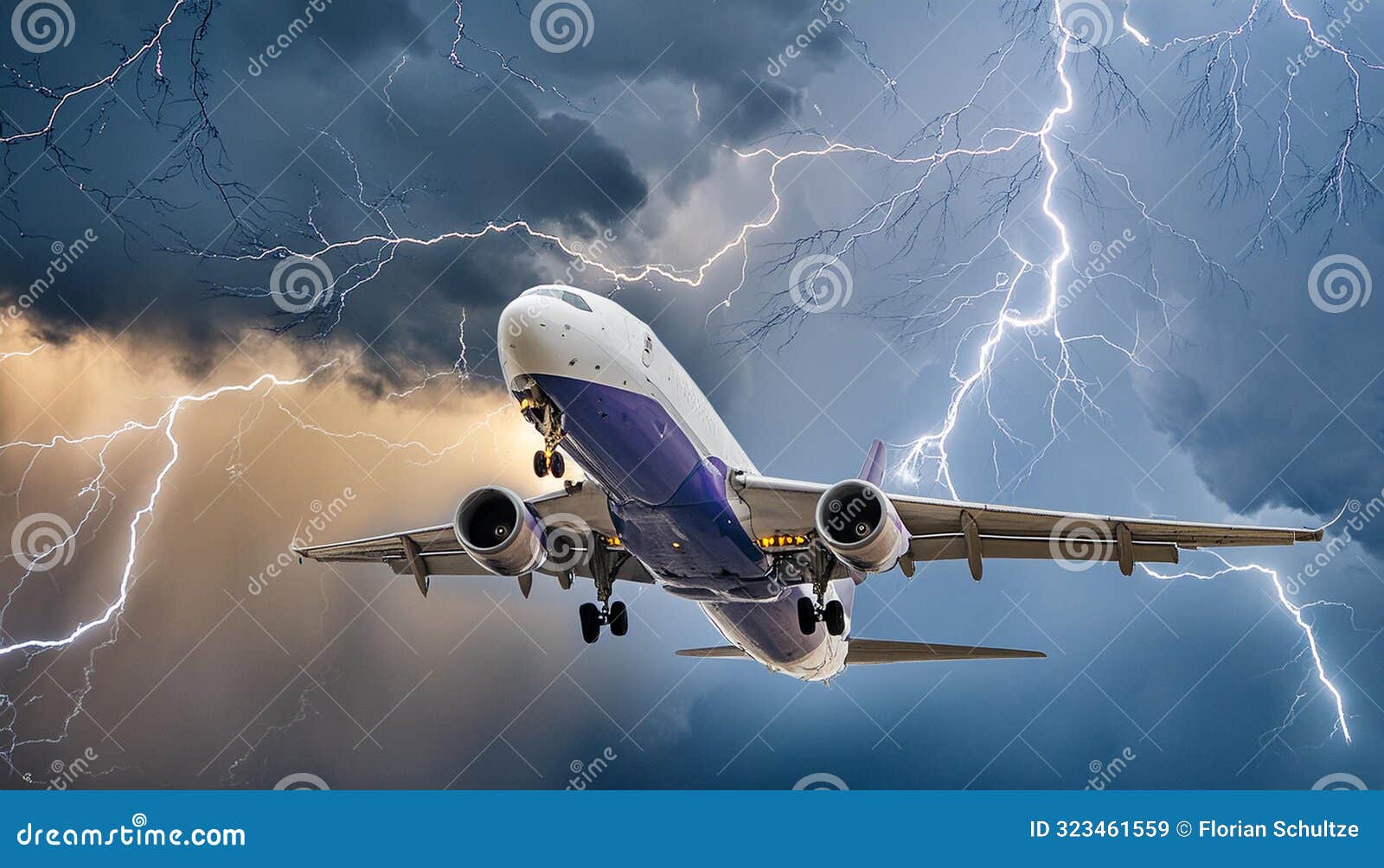 Illustration of Low Angle of Dramatic View of Airplane Flying in Dark ...
