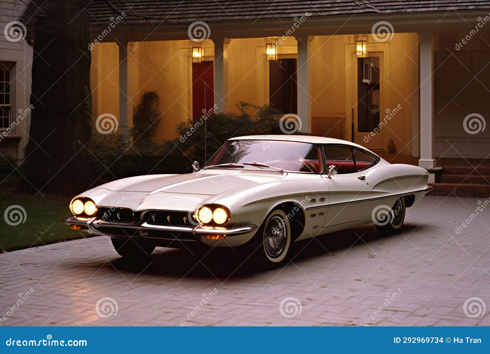 Luxury Car in Front of the Old House at Night Stock Illustration ...