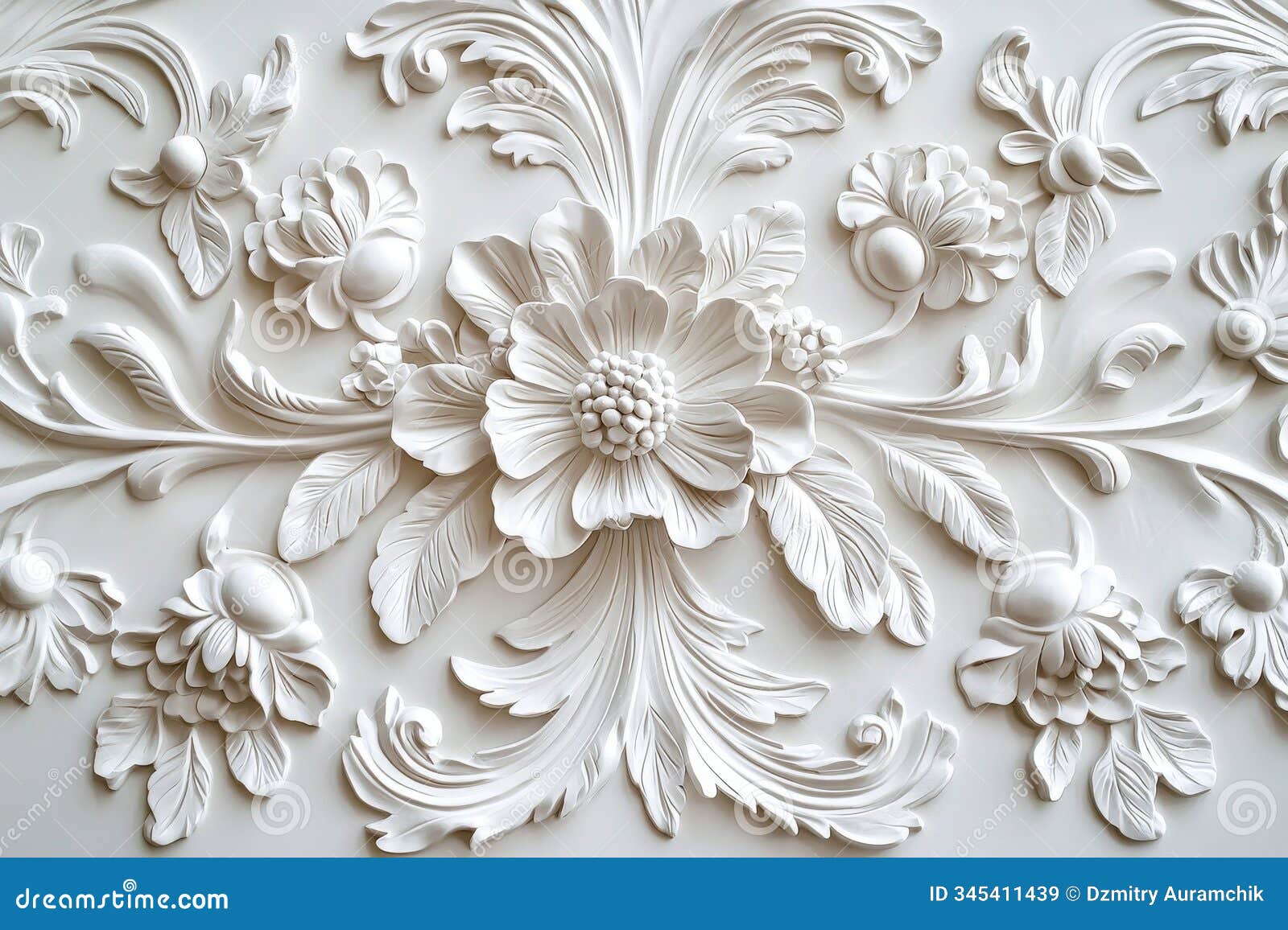 Illustration of a Luxury White Wall Design Bas-relief with Rococo ...