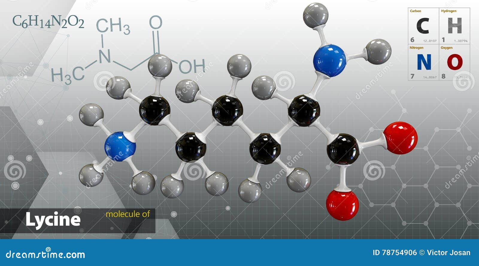 Illustration of Lycine Molecule Isolated Gray Background Stock ...