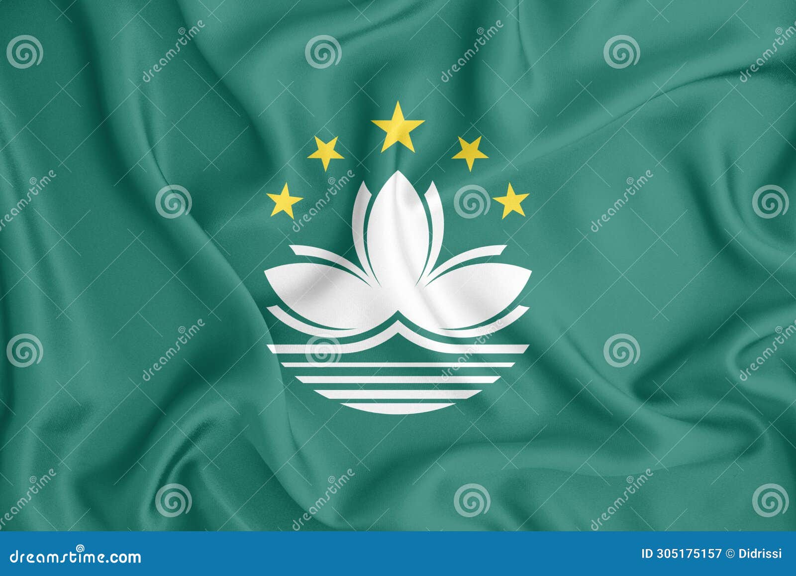 Macao Flag in 3D, Broad Format, Flowing with the Breeze. Three ...