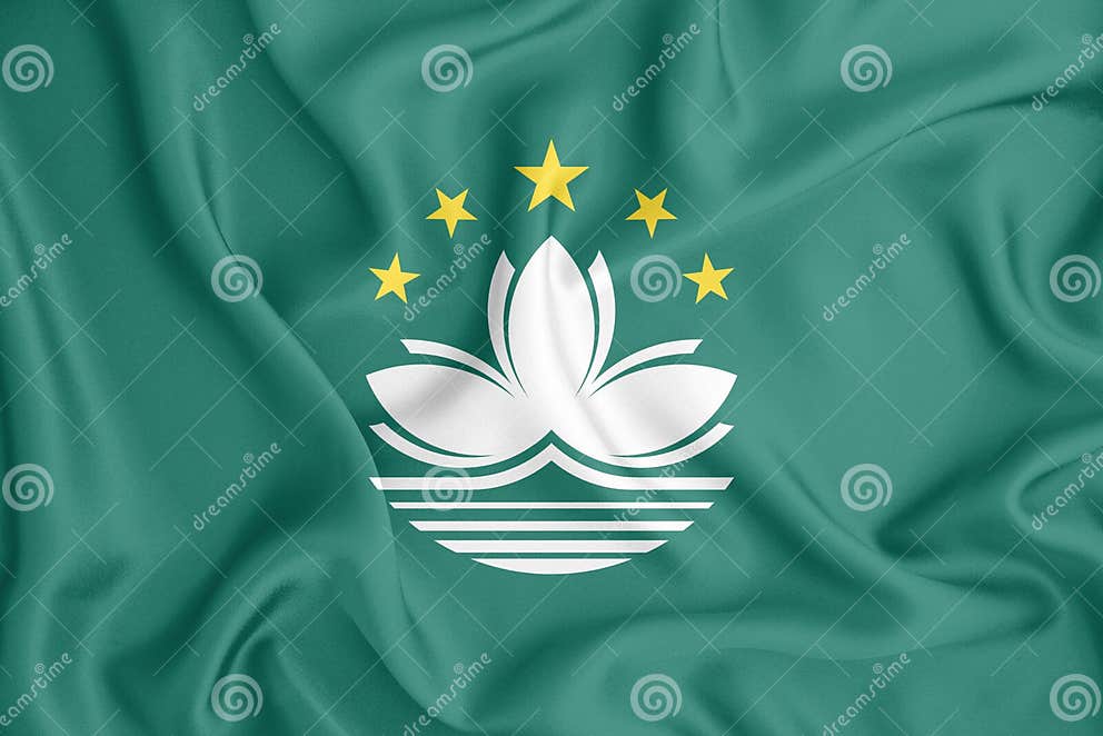 Macao Flag in 3D, Broad Format, Flowing with the Breeze. Three ...