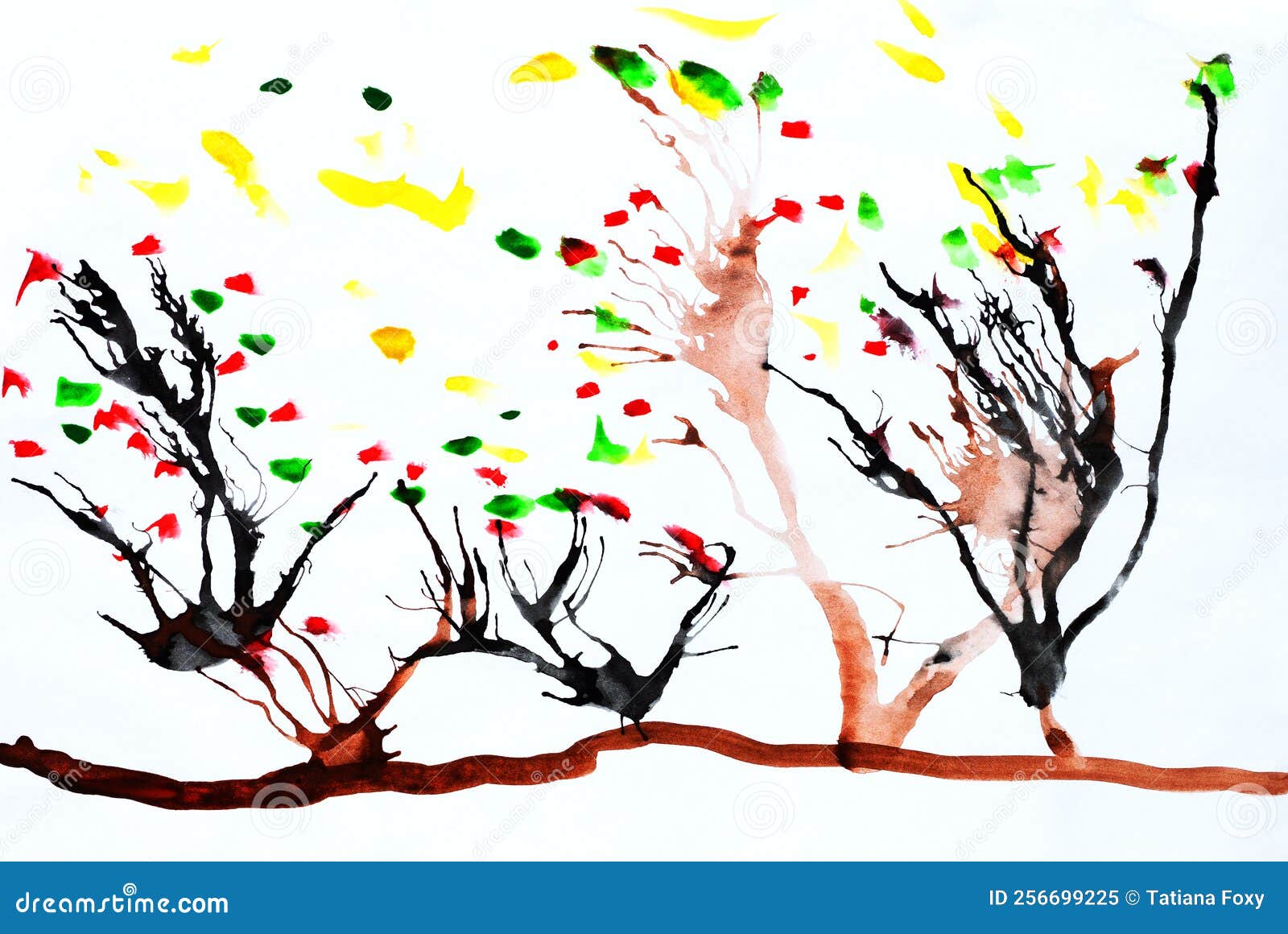 Illustration Made by Child of Trees with Swaying Branches in Wind Stock ...