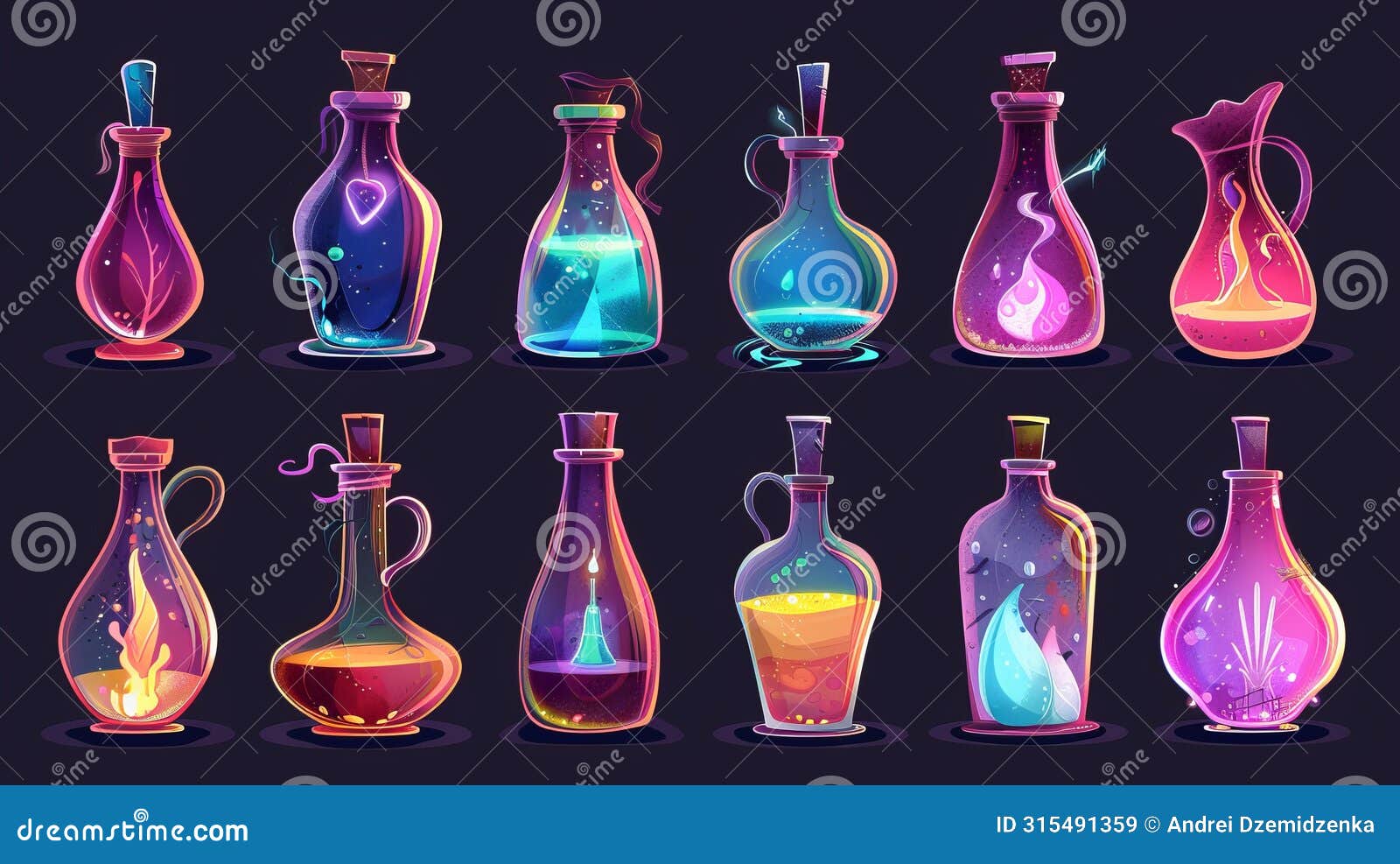 Illustration of a Magic Elixir Glass Bottle with Potion Game Modern ...