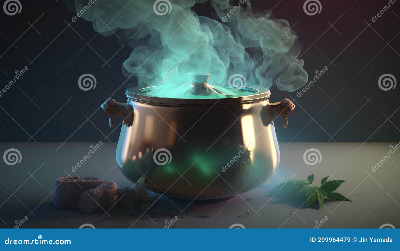 Illustration of a Magic Potion in a Pot with Smoke, 3d Render Stock ...
