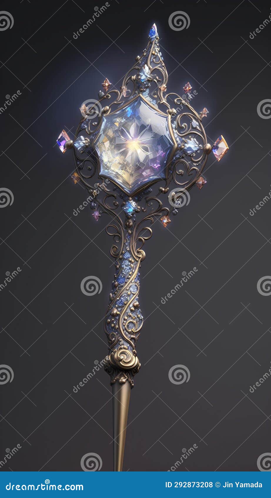 Illustration of a Magic Wand with Precious Stones on a Dark Background ...