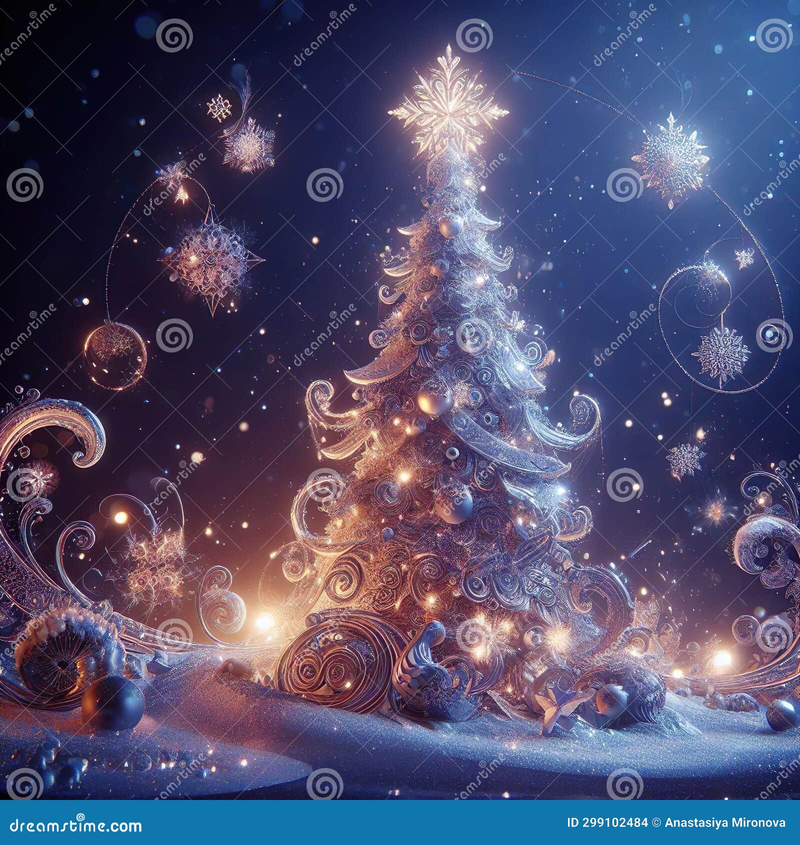Illustration of a Magical Elegant Christmas Tree Stock Photo - Image of ...