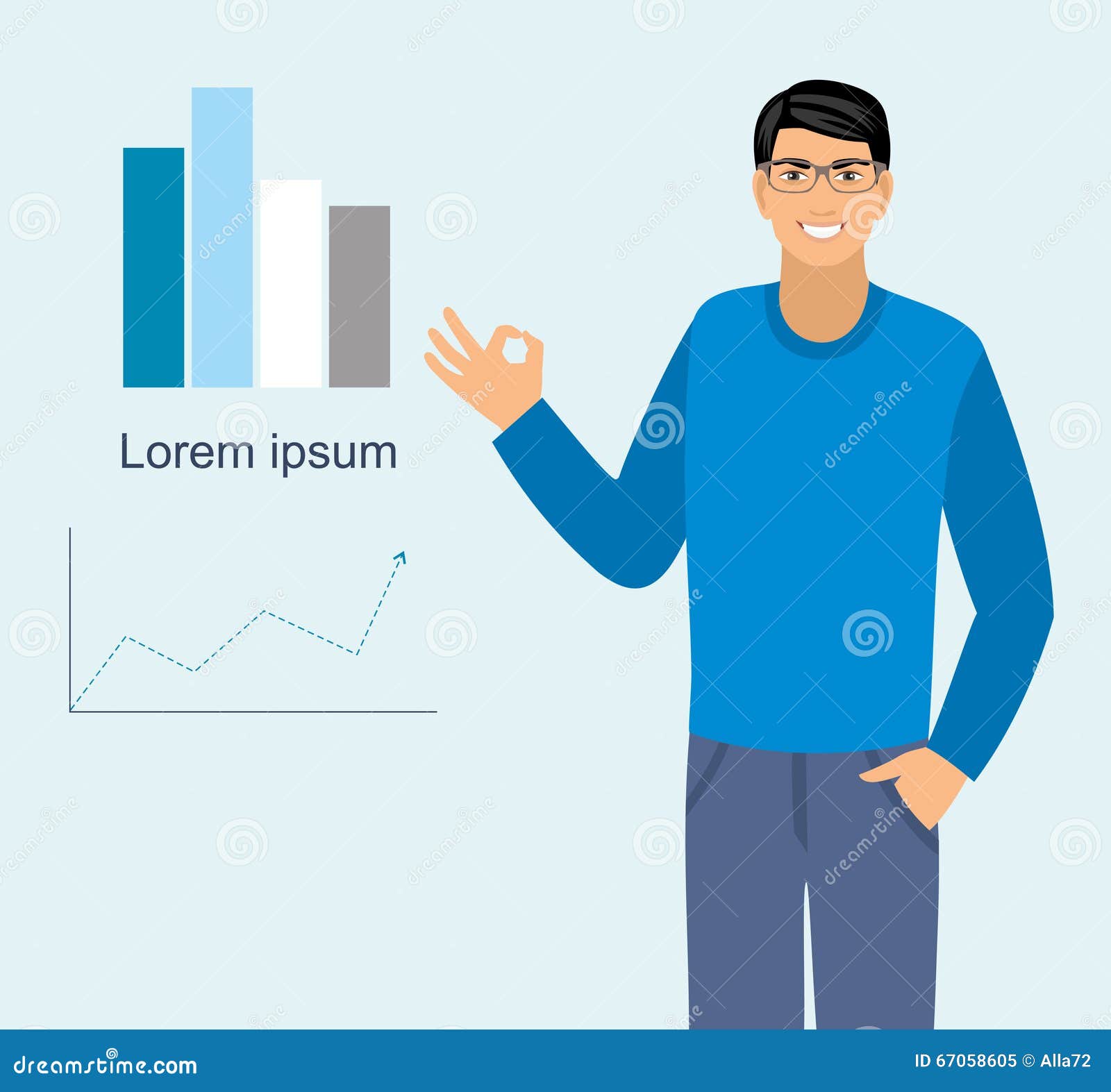 An Illustration of a Male Doing a Perfect Sign and Pointing at a Graphs ...