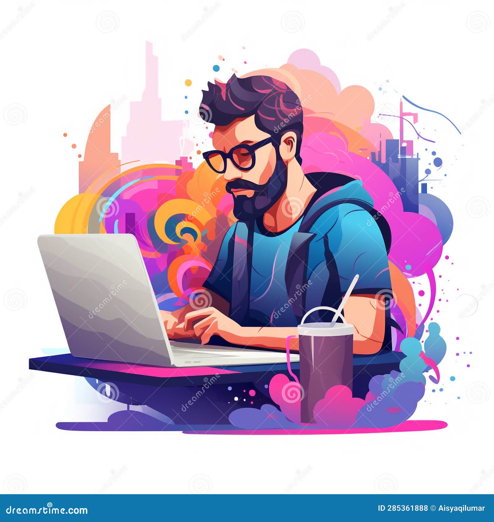 Illustration of a Male Graphic Designer Working on a Computer. Stock ...