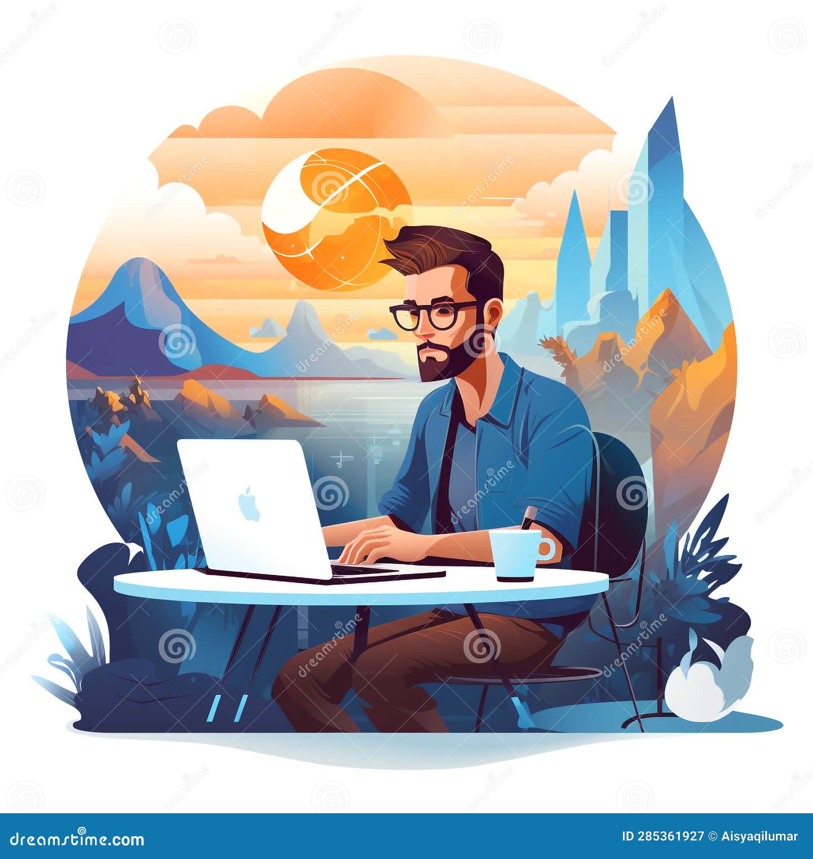 Illustration of a Male Graphic Designer Working on a Computer. Stock ...