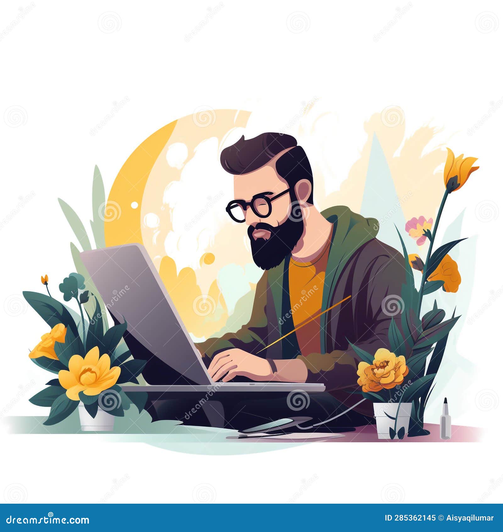 Illustration of a Male Graphic Designer Working on a Computer. Stock ...