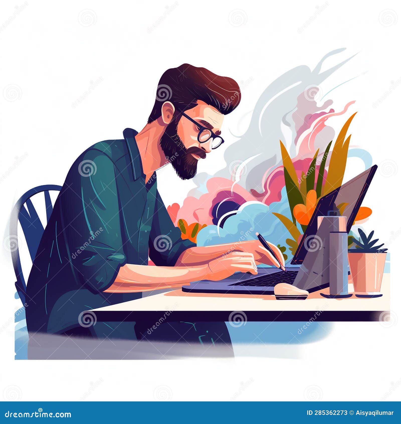 Illustration of a Male Graphic Designer Working on a Computer. Stock ...