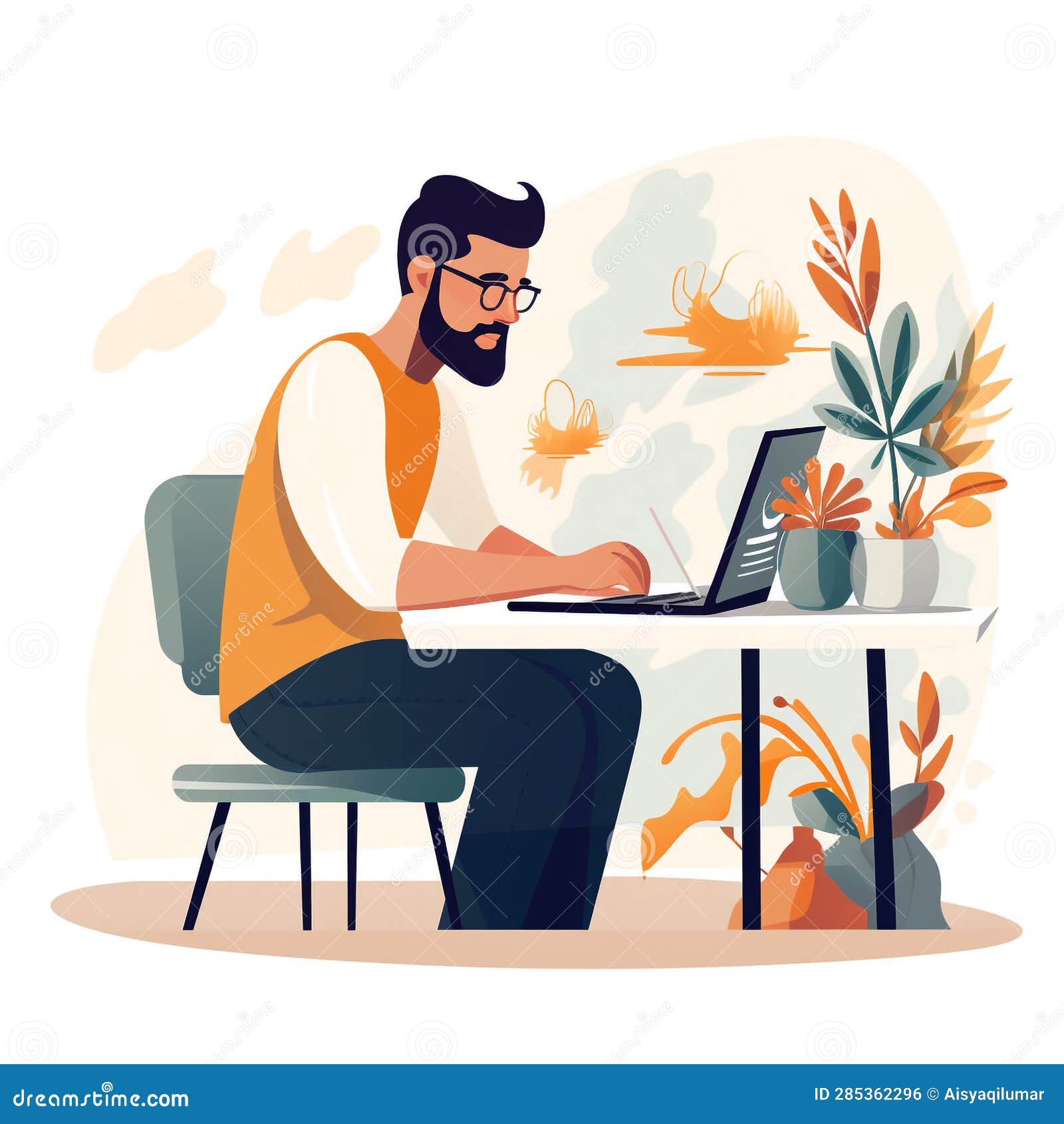 Illustration of a Male Graphic Designer Working on a Computer. Stock ...