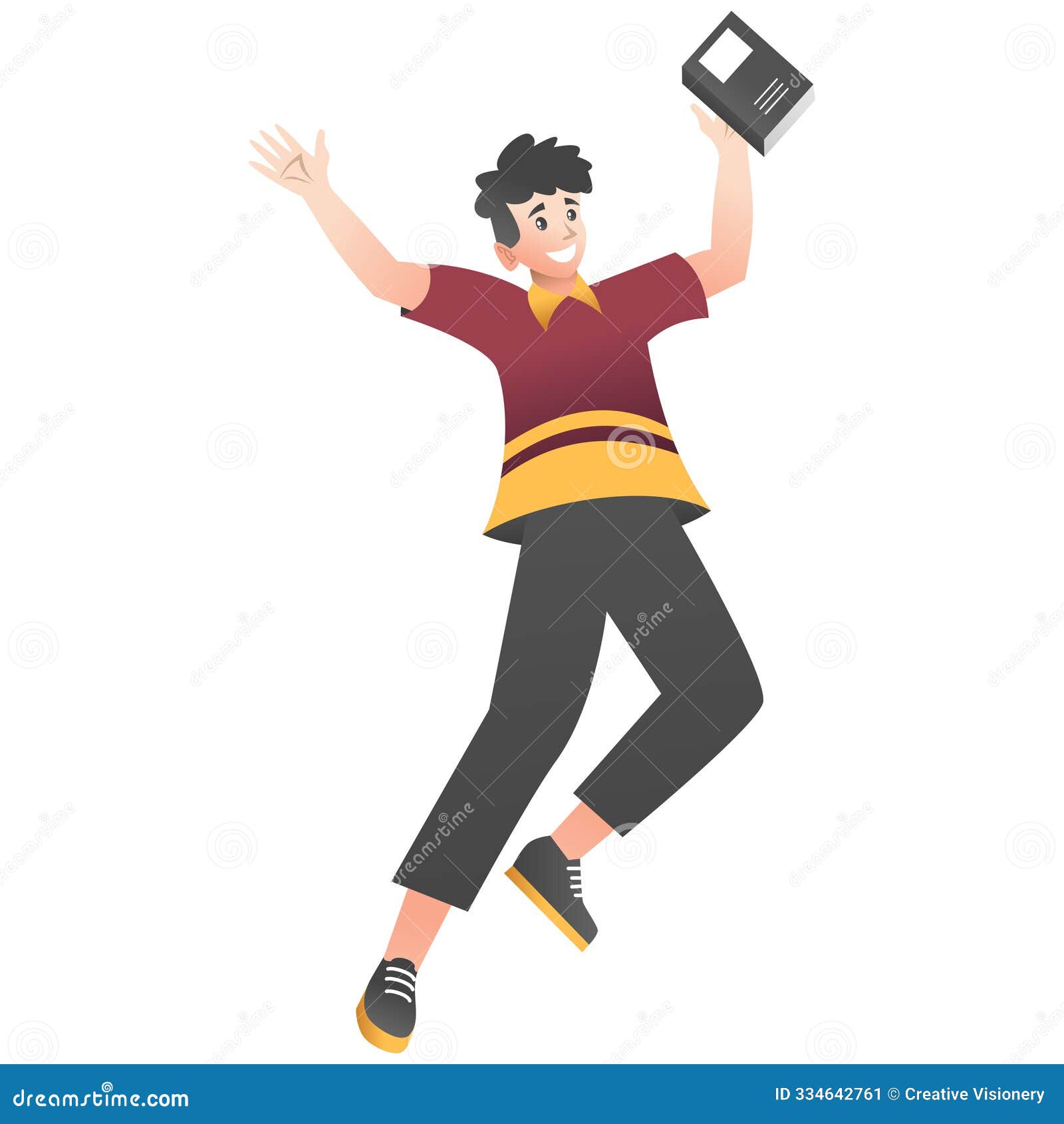 Illustration of a Male Student Jumping while Holding a Book Stock ...