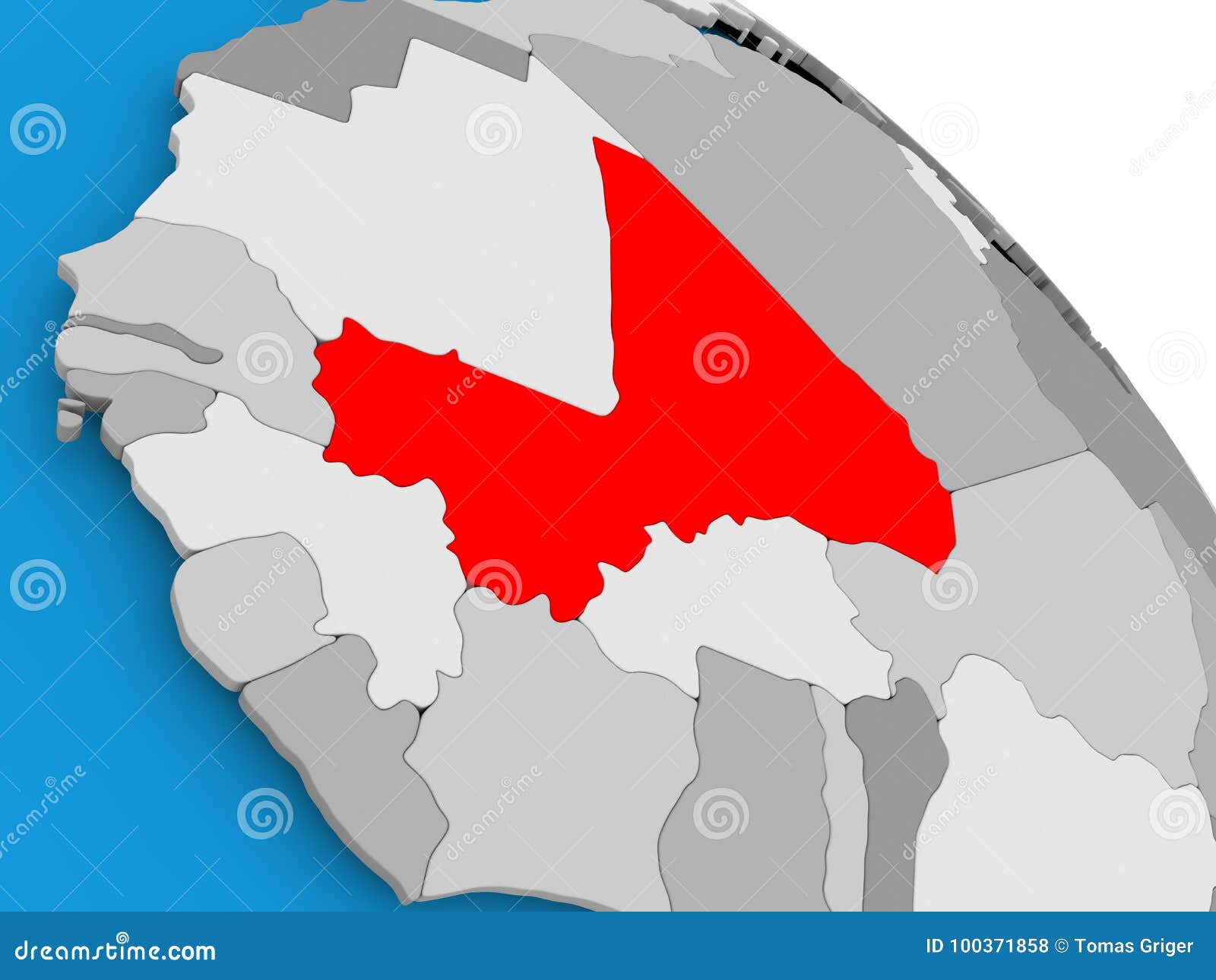 Mali in red on map stock illustration. Illustration of malian - 100371858