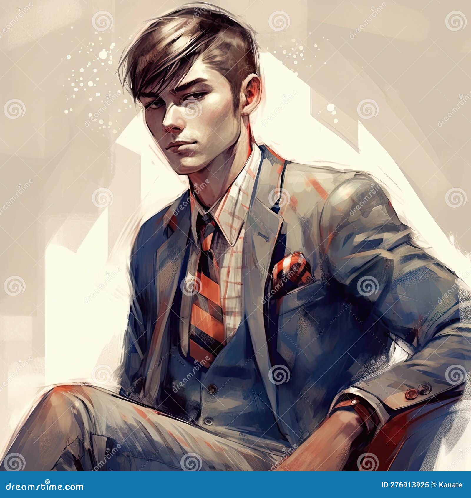 Illustration of a Man and Abstract Art, AI Generated Stock Illustration ...