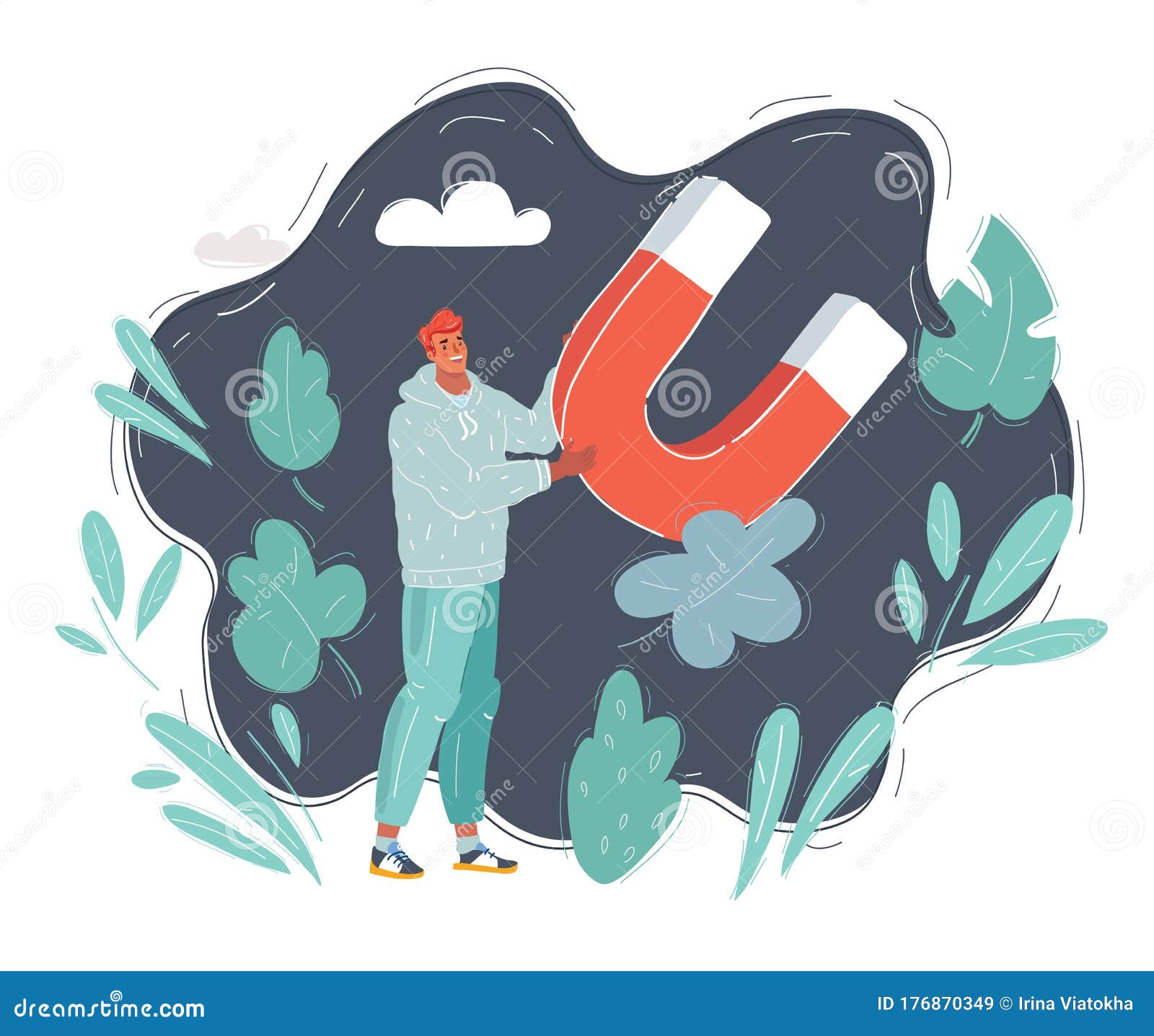 Illustration of Man with Big Magnet on Dark Stock Vector - Illustration ...