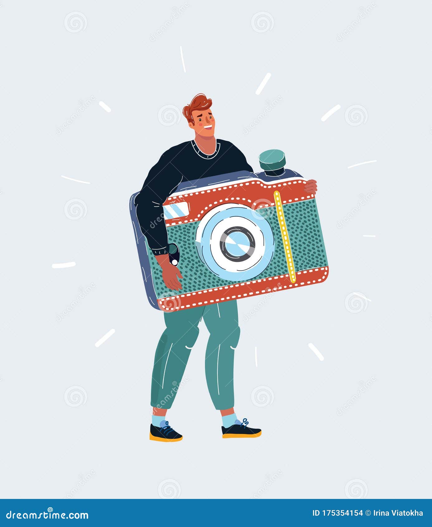 Illustration of Man with Big Photo Camera. Stock Vector - Illustration ...