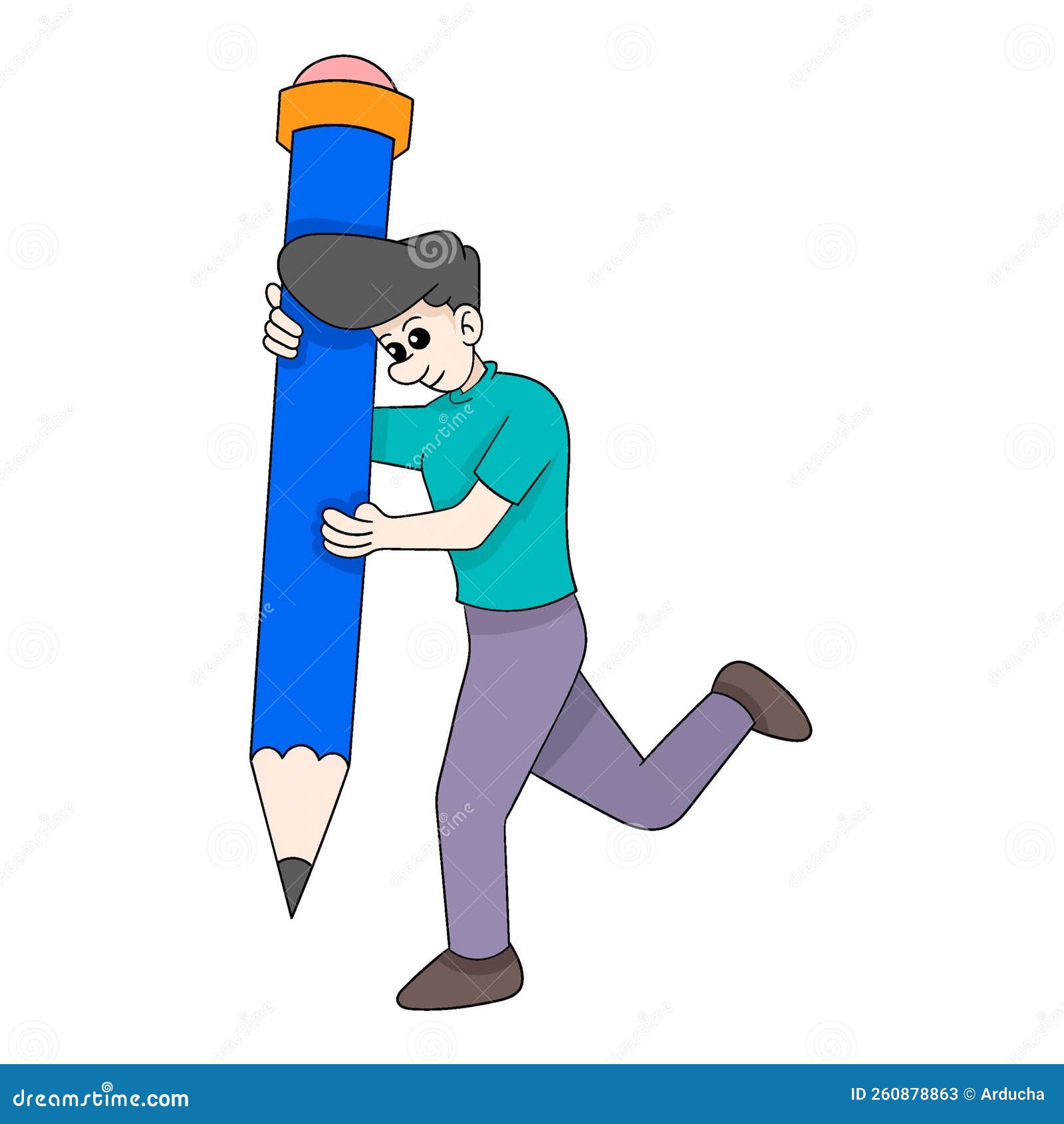 Illustration of a Man Carrying a Pencil Doing Creative Work of Drawing ...